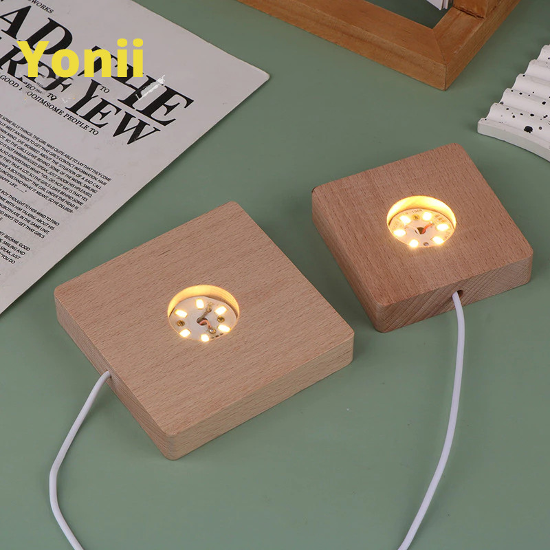 Yonii 6/8/10 ซม.Led โคมไฟไม้เนื้อแข็งสแควร์ไฟกลางคืนโคมไฟ Usb ผู้ถือไฟ ...