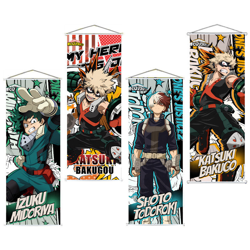 My Hero Academia Scroll ภาพวาดผ้าใบ Midoriya Izuku Todoroki Shoto ตก ...
