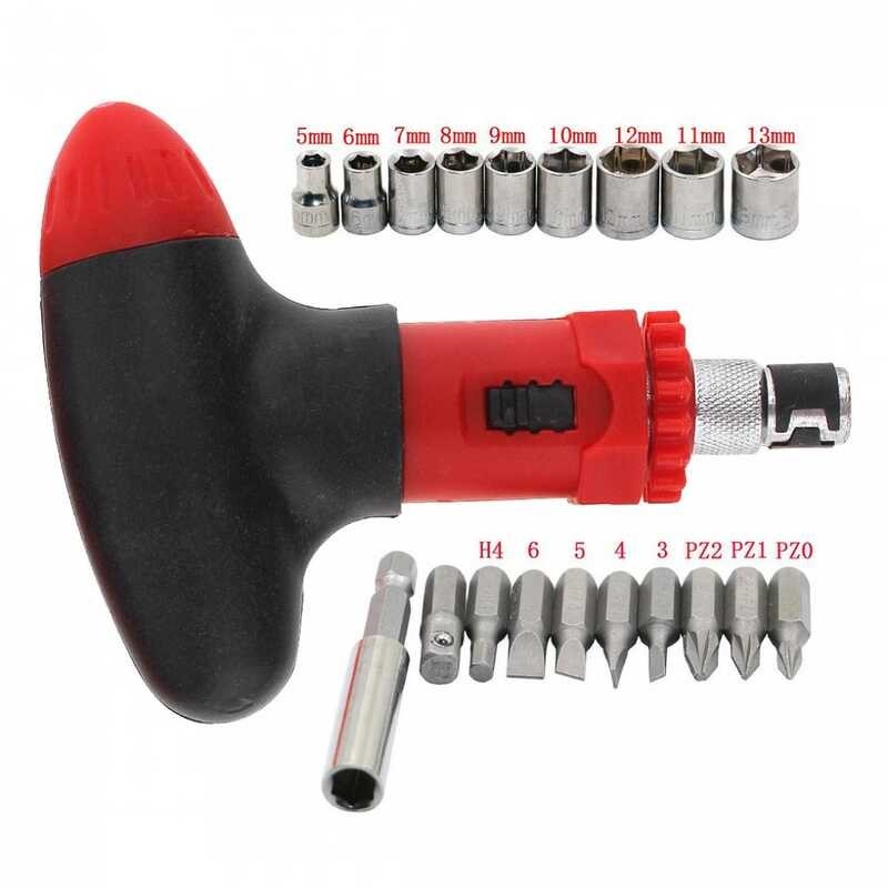 T-type Ratchet Screwdriver Spanner Multifunction Wrench Screw Driver Tool Set with 19pcs S2 Bit ...