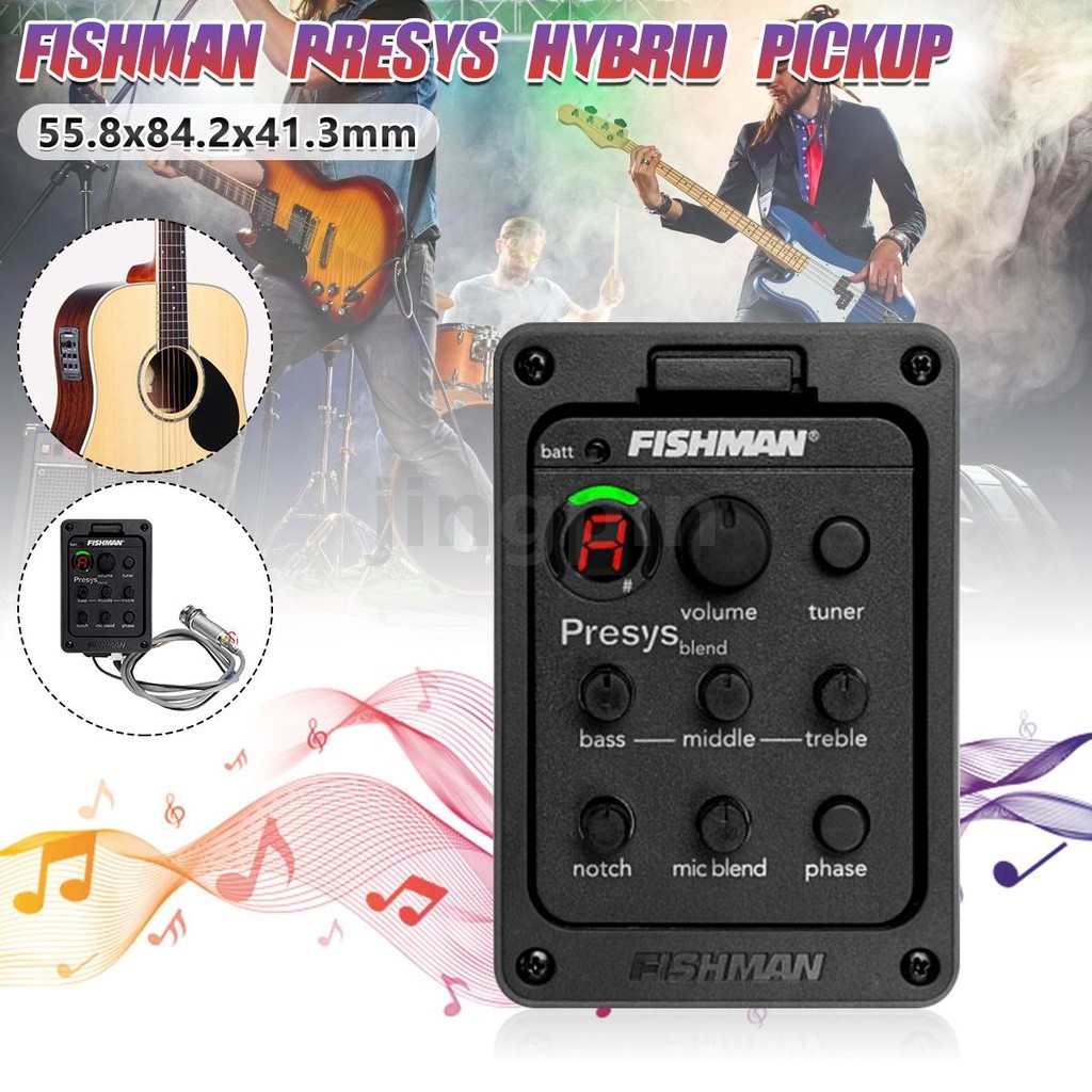 สต๊อกท้องถิ่นFISHMAN Guitar Tuner Pick-Up Presys Blend 301 กีต้าร์โปร่งพื้นบ้าน Pickups Mic Beat ...