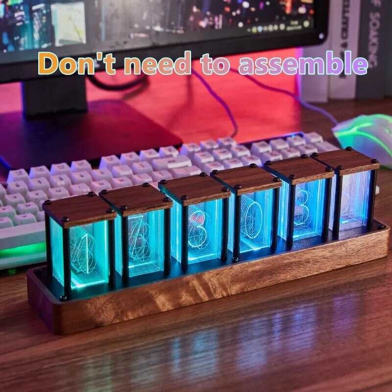 Style Cyberpunk Table Nixie RGB Glow Tube Walnut Wood Base LED ...