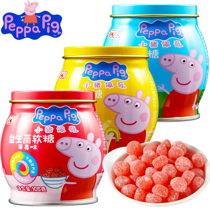 Peppa Pig โปรไบโอติก Gummies 105g เหล็กกระป๋องสตรอเบอร์รี่โยเกิร์ตกล้วย ...