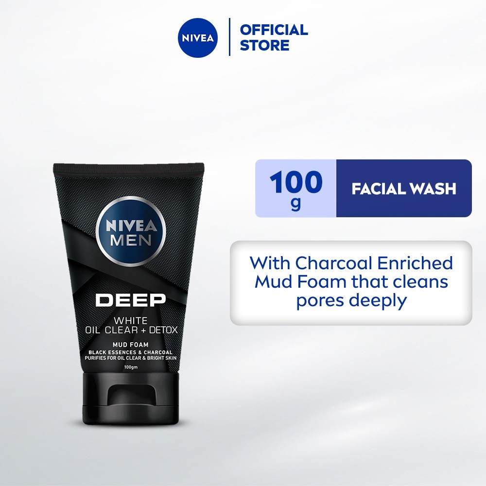 Nivea MEN Facial Wash Deep Oil Clear with Black Essences Mud Foam, Face ...