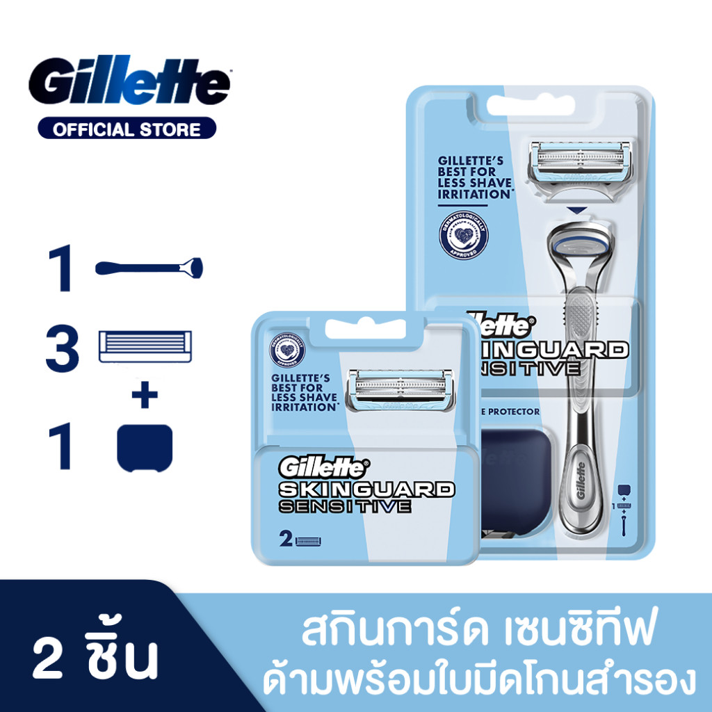 Gillette แพ็คสุดคุ้ม ยิลเล็ตต์ Skinguard Razor สกินการ์ด ด้ามพร้อมใบมีด และ ใบมีดสำรอง 1 แพ็ค p ...