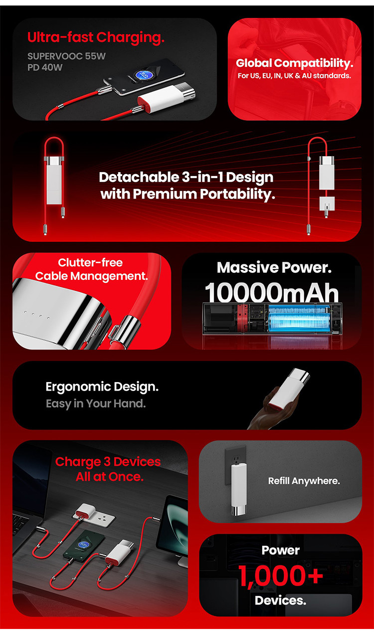 Sharge Pouch OnePlus 100W 5A Fast สายชาร์จซิลิโคน Retractable Head 0.7M ...