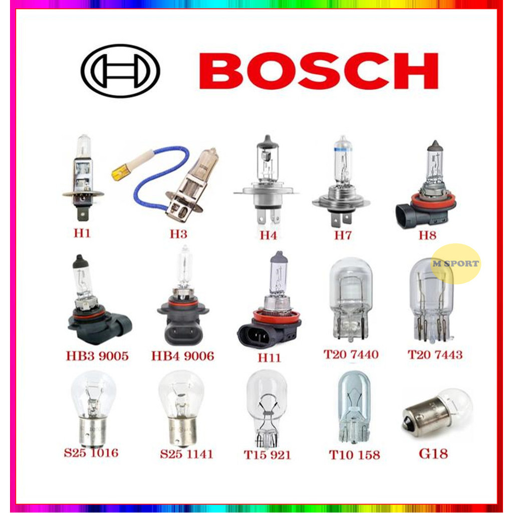 1pc Geniune BOSCH Hologen หลอดไฟ H1 H3 H4 H7 H8 H11 HB3 9005 HB4 9006 T10 T15 G18 T20 7440 7443 ...