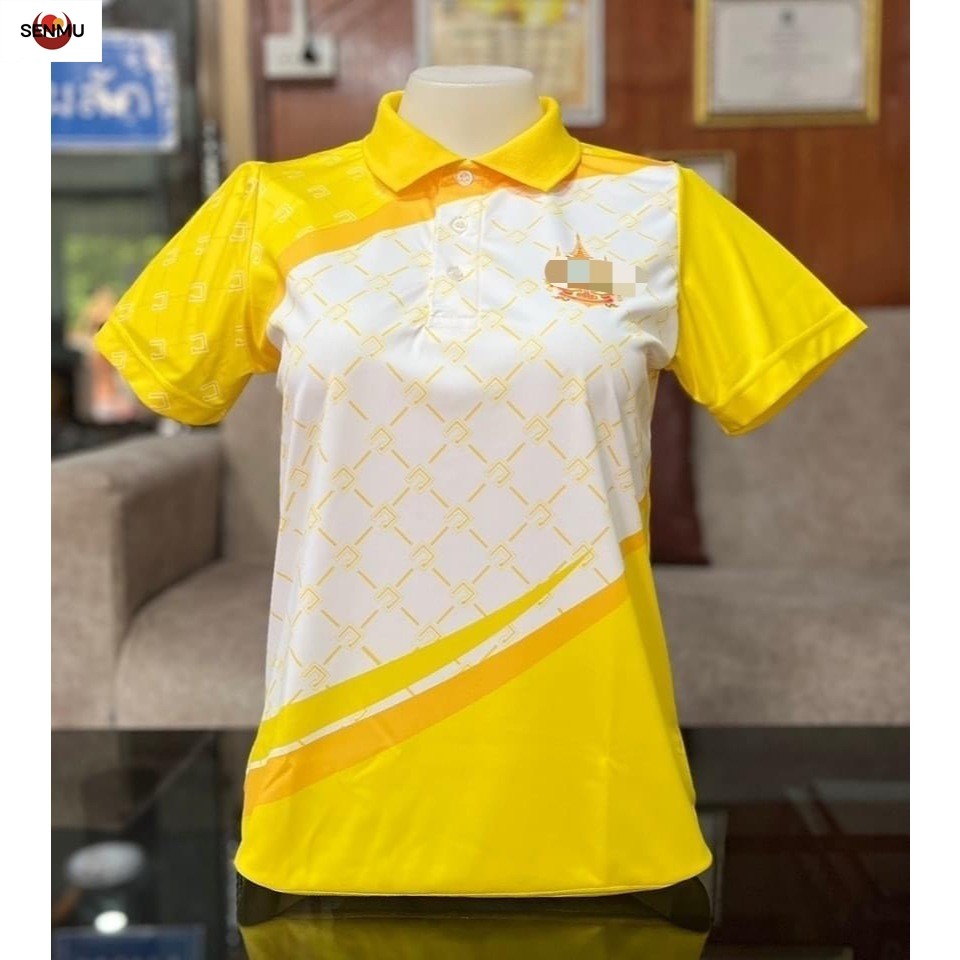 Sm POLO หลืองพิมพ์ลายว.วชิรภรณ์ สกรีนตราสัญลักษณ์ รุ่น LIMITED Polo Shirt คอปก ผู้ชาย ผู้หญิง ...