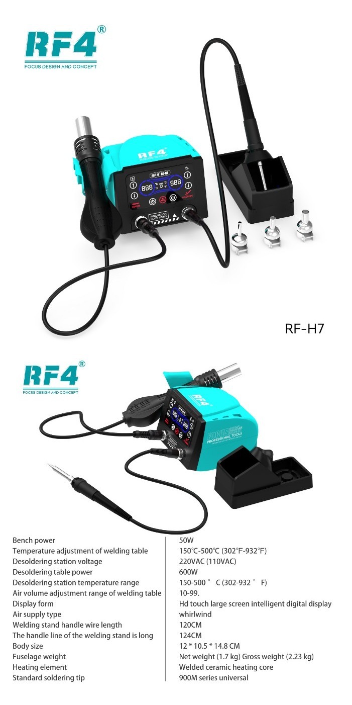 Rf4 RF-H7 2-in1 สถานีบัดกรีปืนลมร้อนและ 936 หัวแร้งสําหรับเมนบอร์ดมือถือ PCB ซ่อมและเชื่อม ...