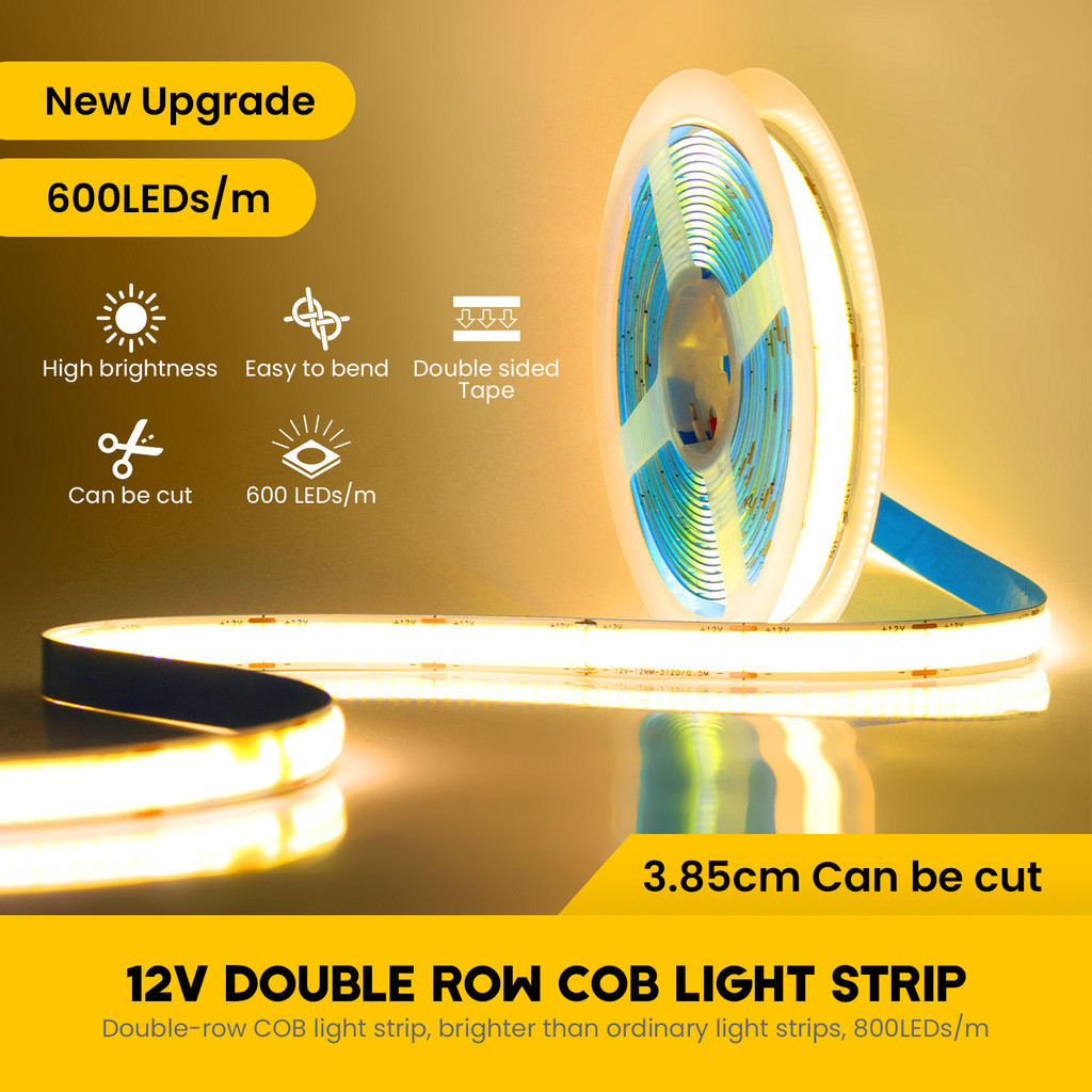 Cob LED Strip Light คู่แถว Super Bright 600 LEDs/m เทปยืดหยุ่น Linear ...