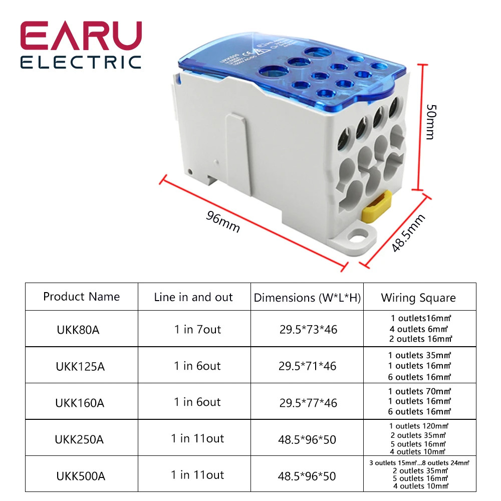 UKK80A 125A 160A 250A 400A 500A Terminal Block 1 ในหลาย Out Din Rail ...