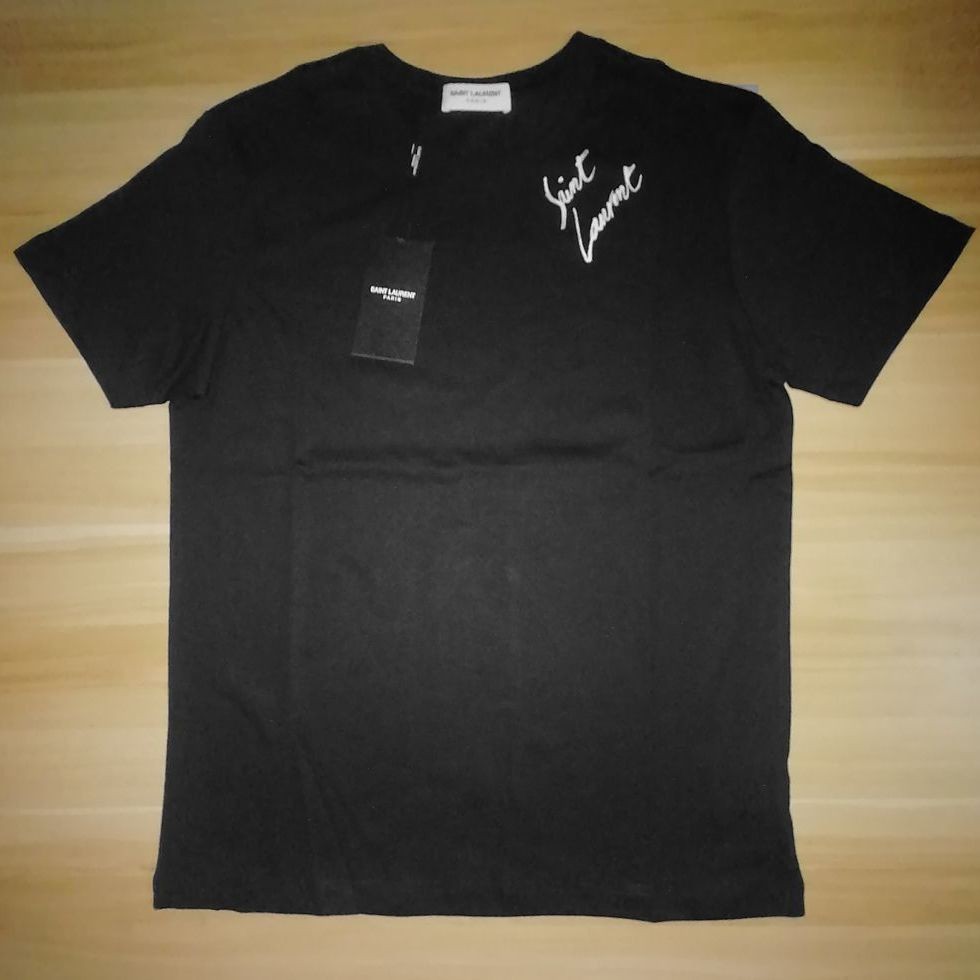 Ysl Saint Lo Neck Signature พิมพ์รอบคอแขนสั้นผู้ชายและผู้หญิงคู่เสื้อ ...