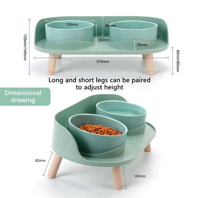LY Double Cat Bowl ปรับความสูงได้ Pet Cat Drinking Bowl ยกระดับ Cat ...