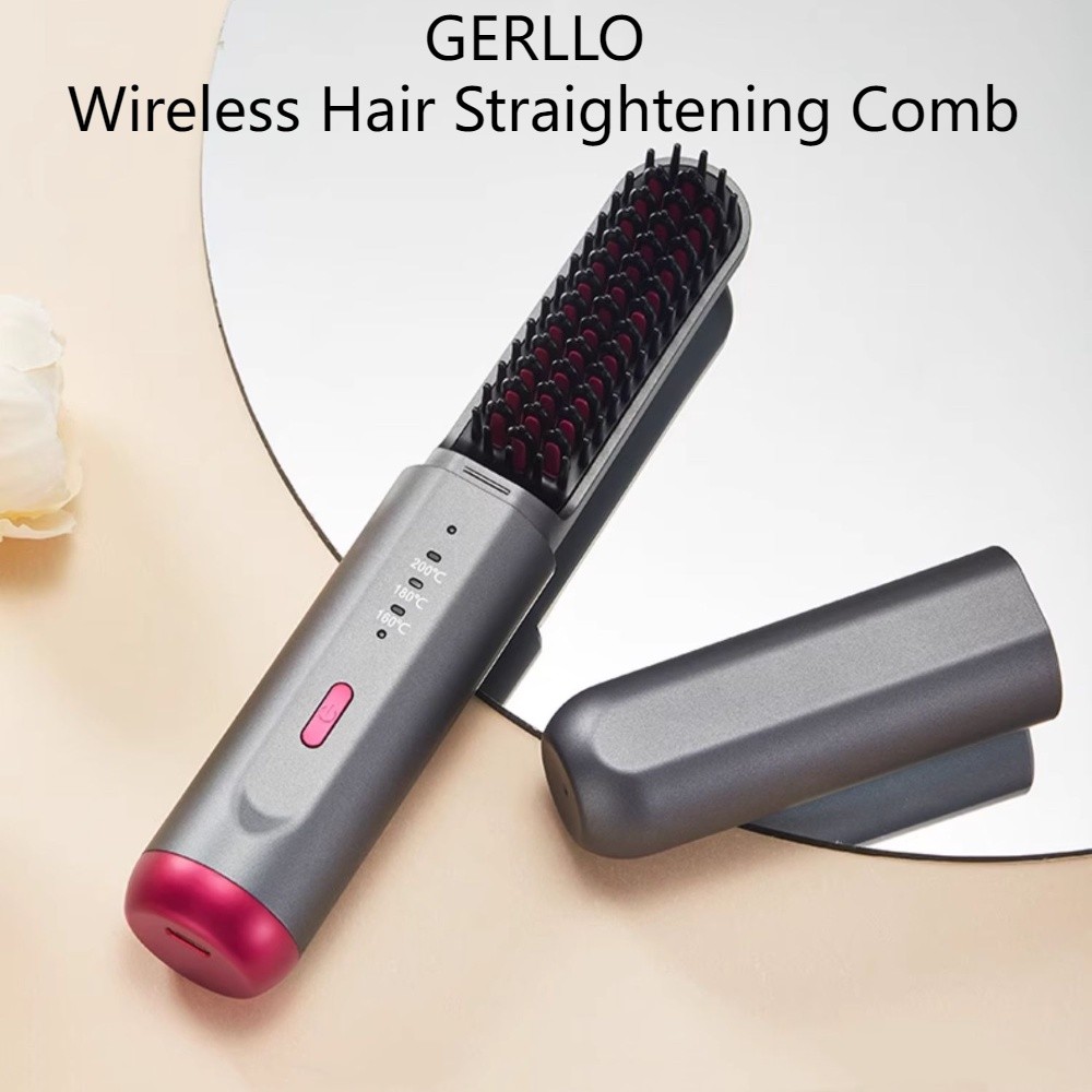 Gerllo หวีไฟฟ้าไร้สาย ไอออนลบ ยืดผมตรง ไม่เจ็บผม ใช้คู่ แบบพกพา ชาร์จไฟ ...