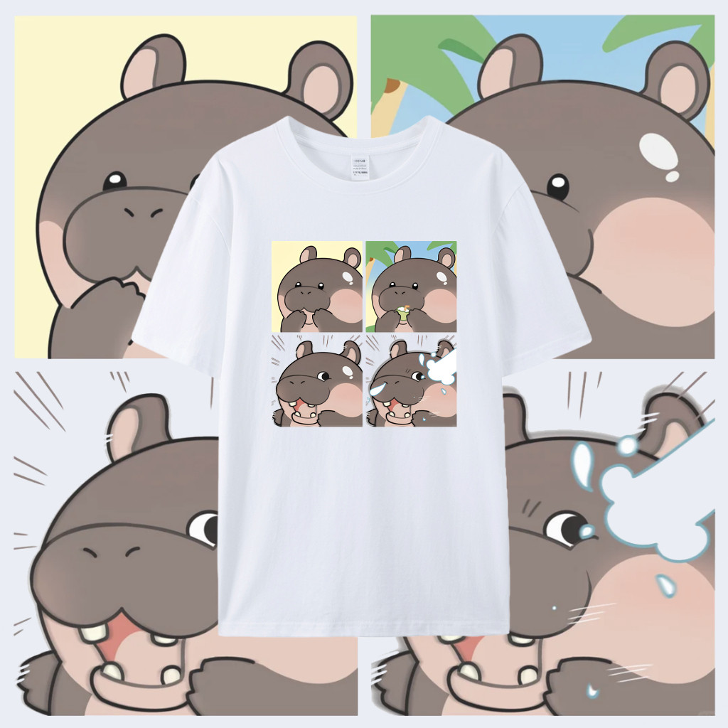 2024 เสื้อหมูเด้ง ขาหมู แอนด์เดอะแก๊ง Moodeng hippo T-Shirt ผ้า ใส่สบาย ...