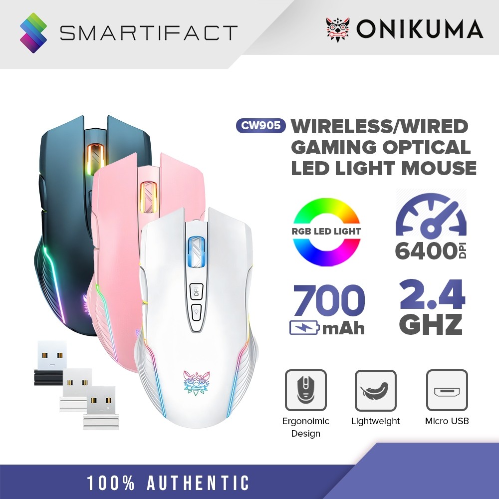 Onikuma CW905 WIRELESS 6400 DPI เมาส์สําหรับเล่นเกมแบบมีสาย USB เมาส์ ...