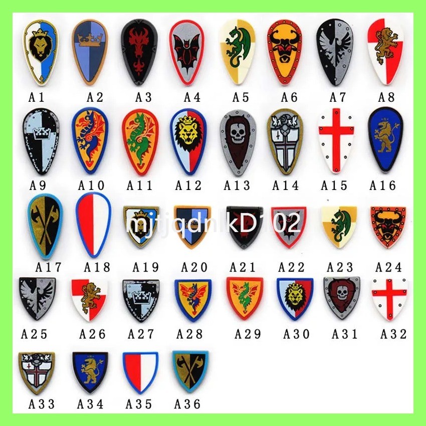 aaa MOC Medieval Knight Shield Building Block Figure Dragon Shields ...