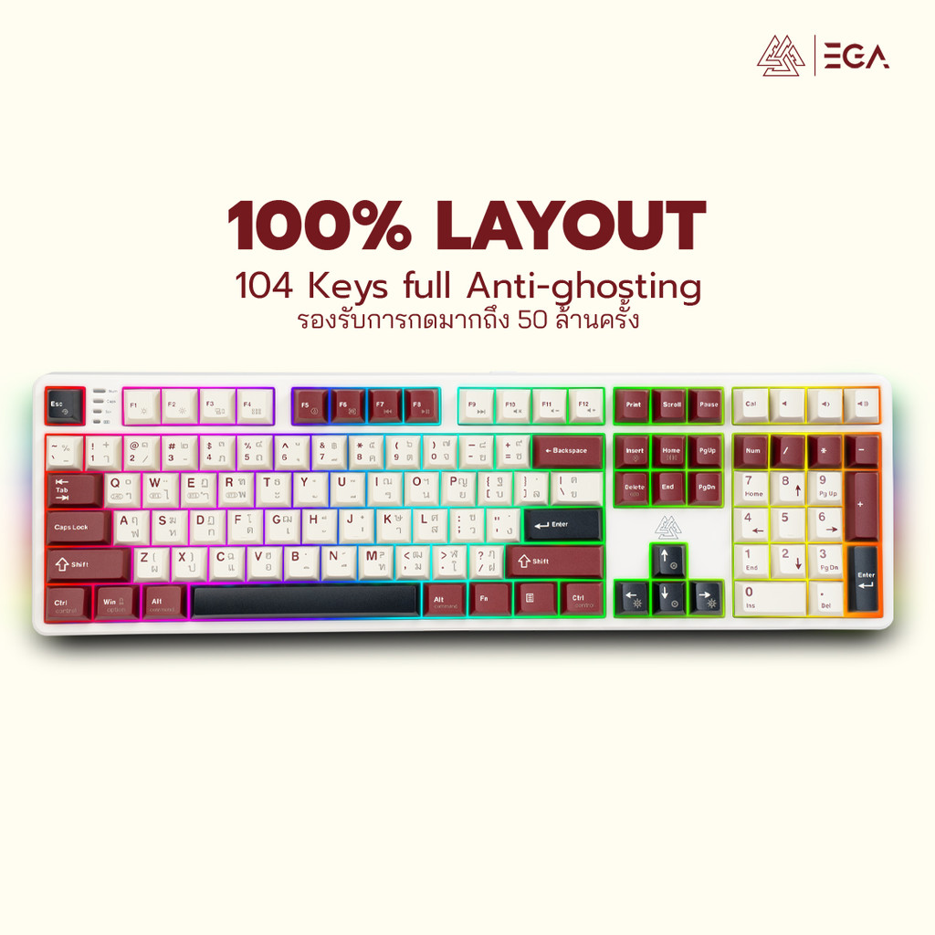 [ประกัน 2 ปี] EGA คีย์บอร์ดเกมมิ่งขนาด100% บลูทูธ ไร้สาย สาย CIY 5 Pin TYPE CMK7 Mechanical Full ...