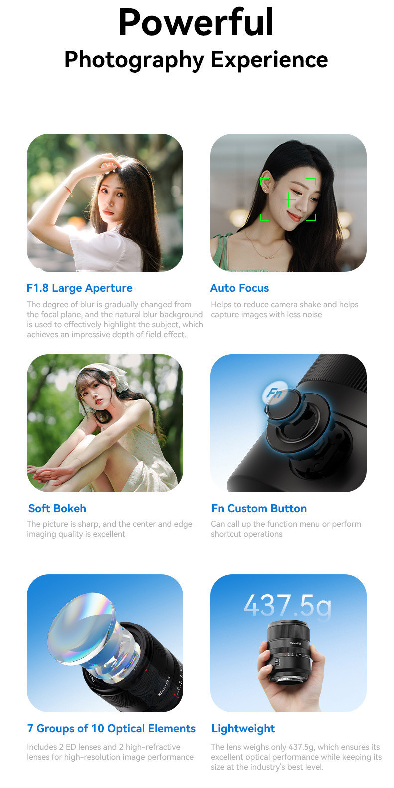 7artisans 85mm F1.8 Full Frame AF Auto Focus รูรับแสงขนาดใหญ่ STM Prime เลนส์สําหรับ Sony E ...
