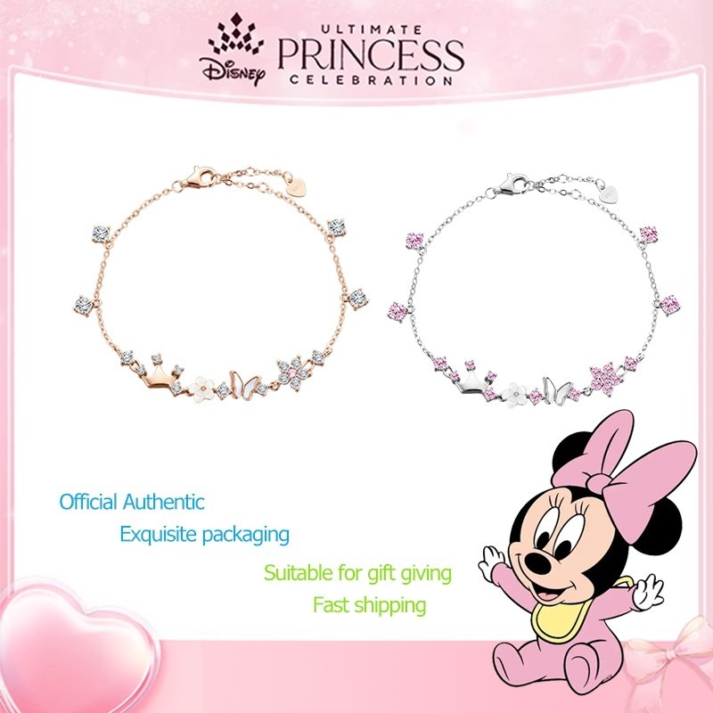 Disney Disney สร้อยข้อมือเงิน S925 ลายดอกไม้ ผีเสื้อ หรูหรา ระดับไฮเอน ...