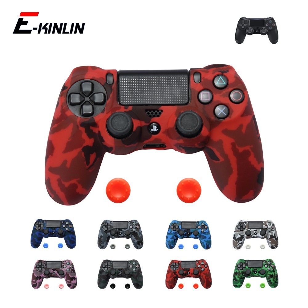 Camouflage ป้องกันกรณี Controller Soft ซิลิโคนฝาครอบยาง Thumb Grips ...