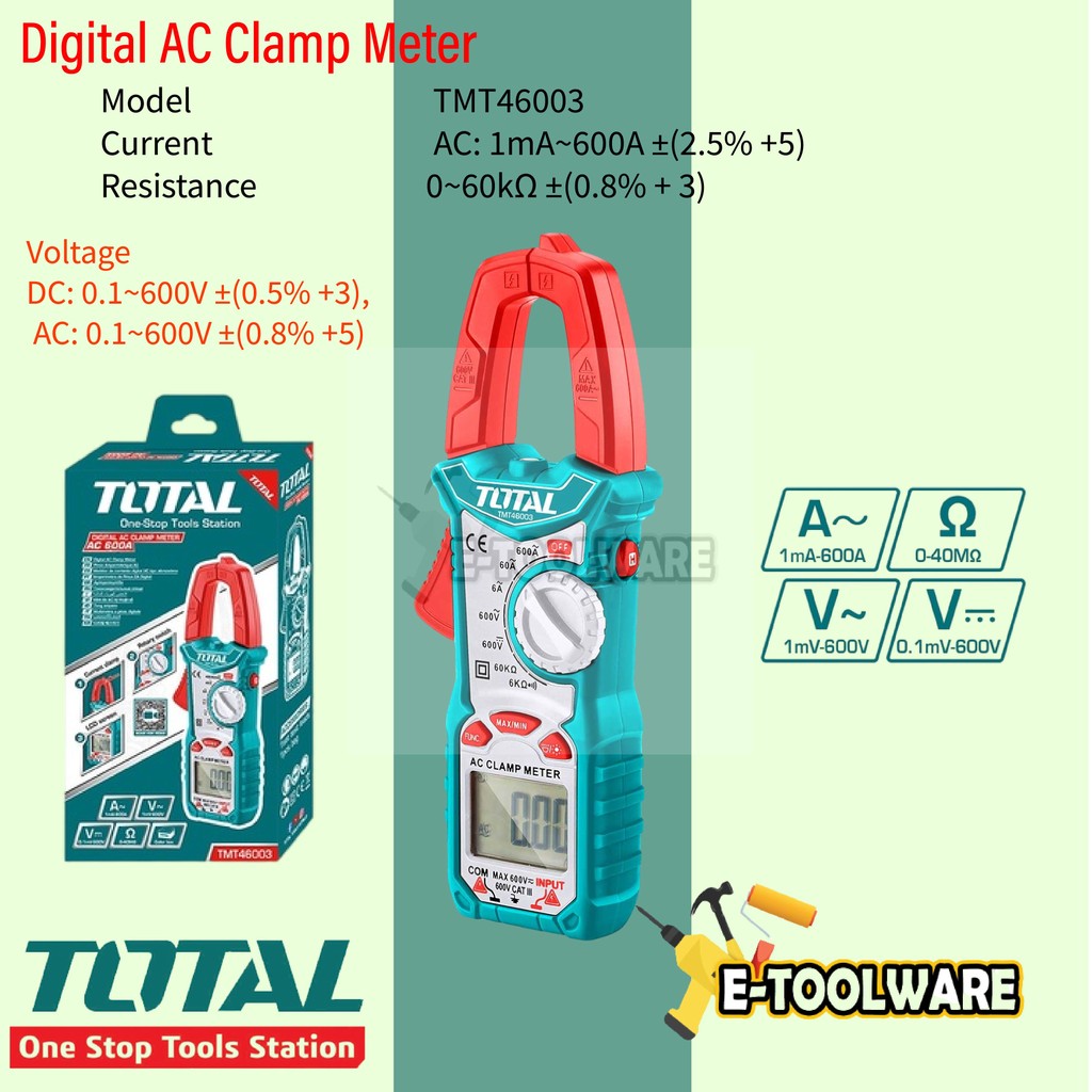 เครื่องวัดแคลมป์ AC ดิจิตอลรวม CAT III 600V TMT46003 | Shopee Thailand