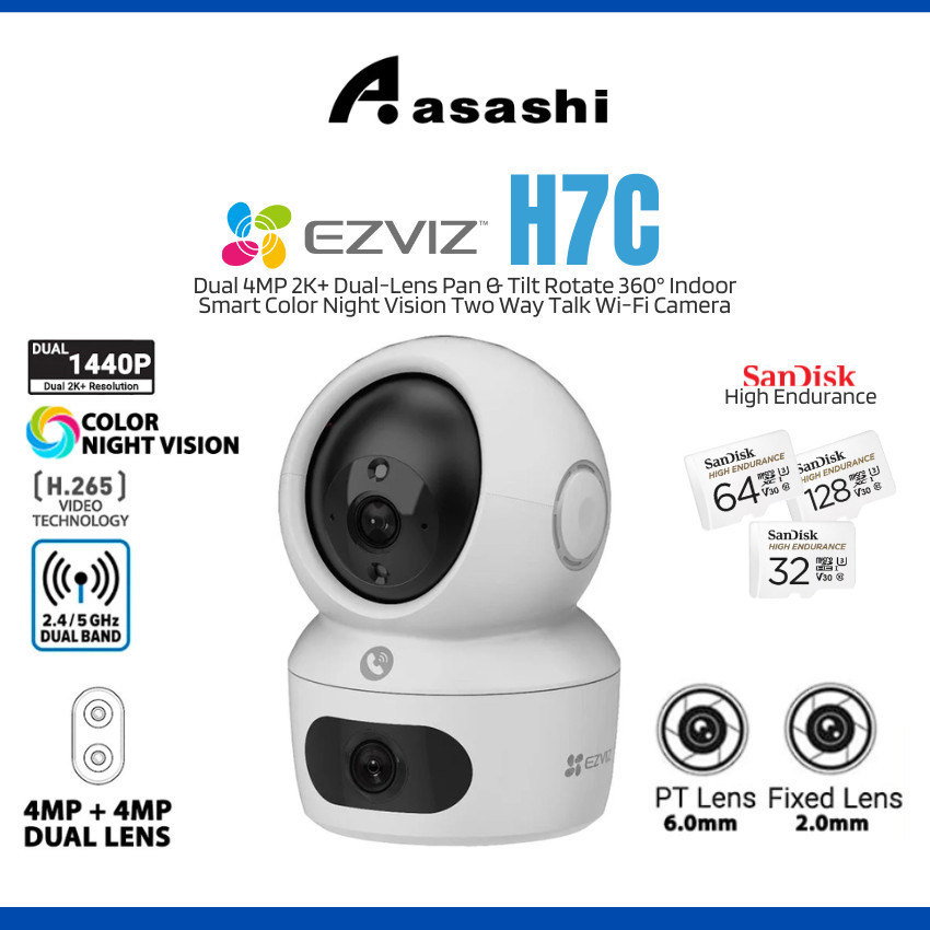 Ezviz H7C Dual 4MP 2K+ Dual-Lens Pan & Tilt หมุน 360 ในร่มสมาร์ทสี ...