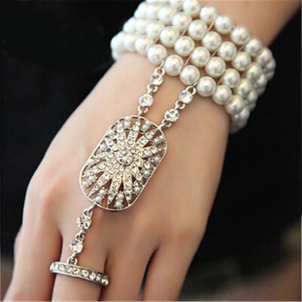 รุ่นที่ 1920 ของ Great Gatsby Crystal Pearl Hand Chain Slave สร้อย ...