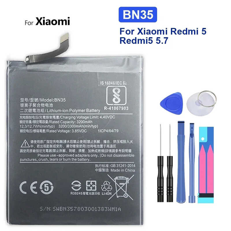 แบตเตอรี่ทดแทนโทรศัพท์มือถือคุณภาพสูงสำหรับ Redmi 5 BN35 3300MAh 5.7 ...