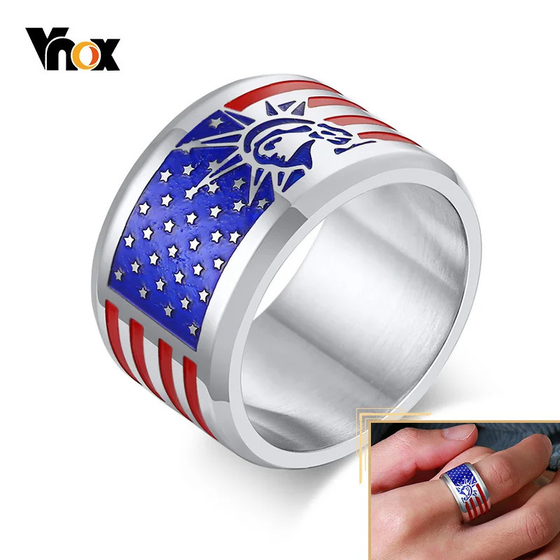 Vnox America Flag Ring for Men Women, 13mm Stainless Steel USA รูปปั้น ...