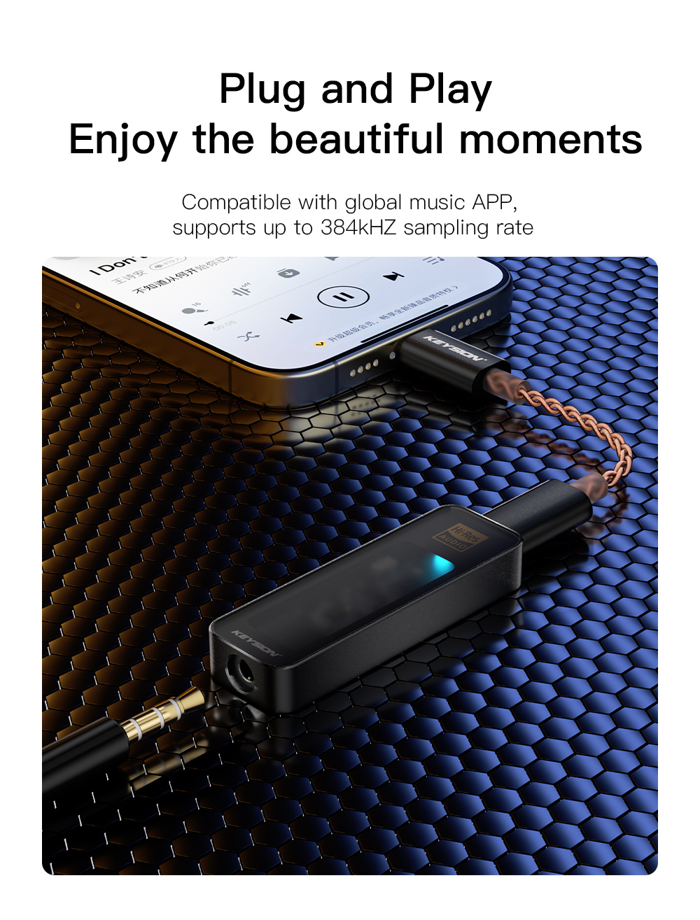 Keysion CS43198 USB DAC เสียง HiFi ถอดรหัส 384KHz DSD256 Type-C ถึง 3.5 ...