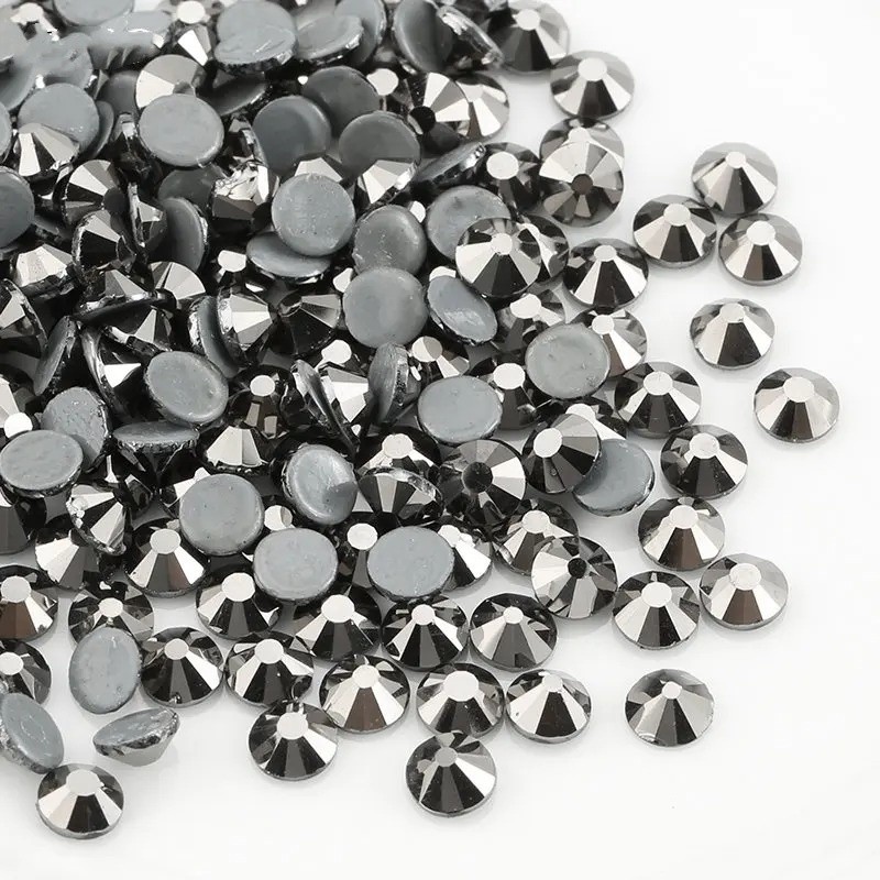 คุณภาพสูง Jet Hematite Hotfix แก้ว Flatback Rhinestone Glitte หินเหล็ก ...