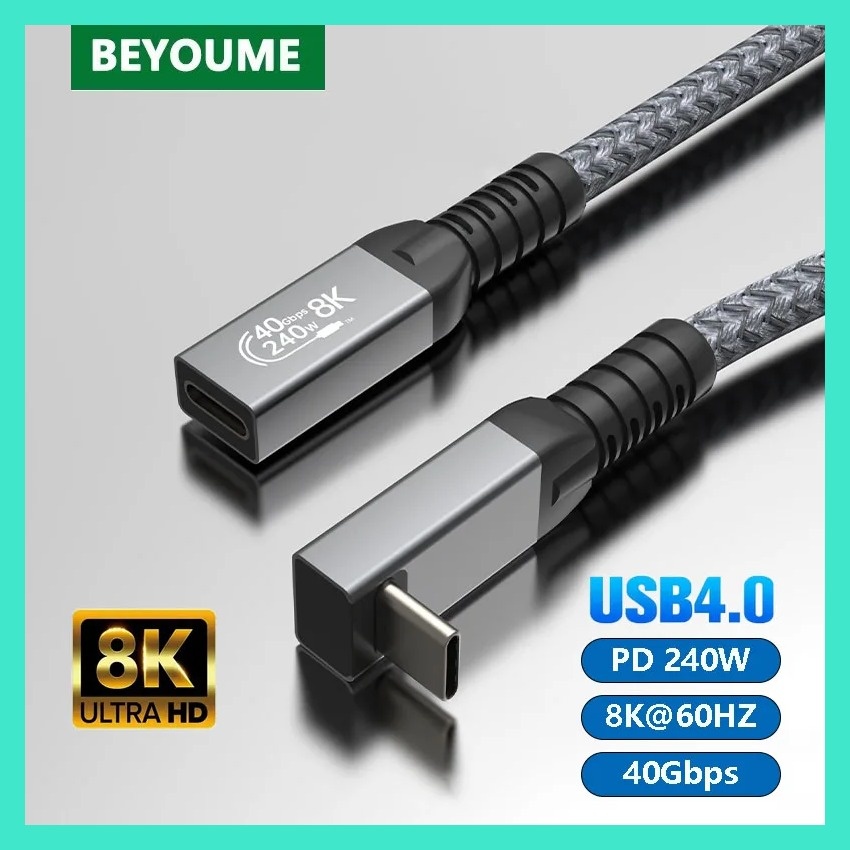 aaa 90 Degree Thunderbolt 4 USB C Extension Cable 40Gbps PD240W Fast Charge Type C Data Cable 8K ...