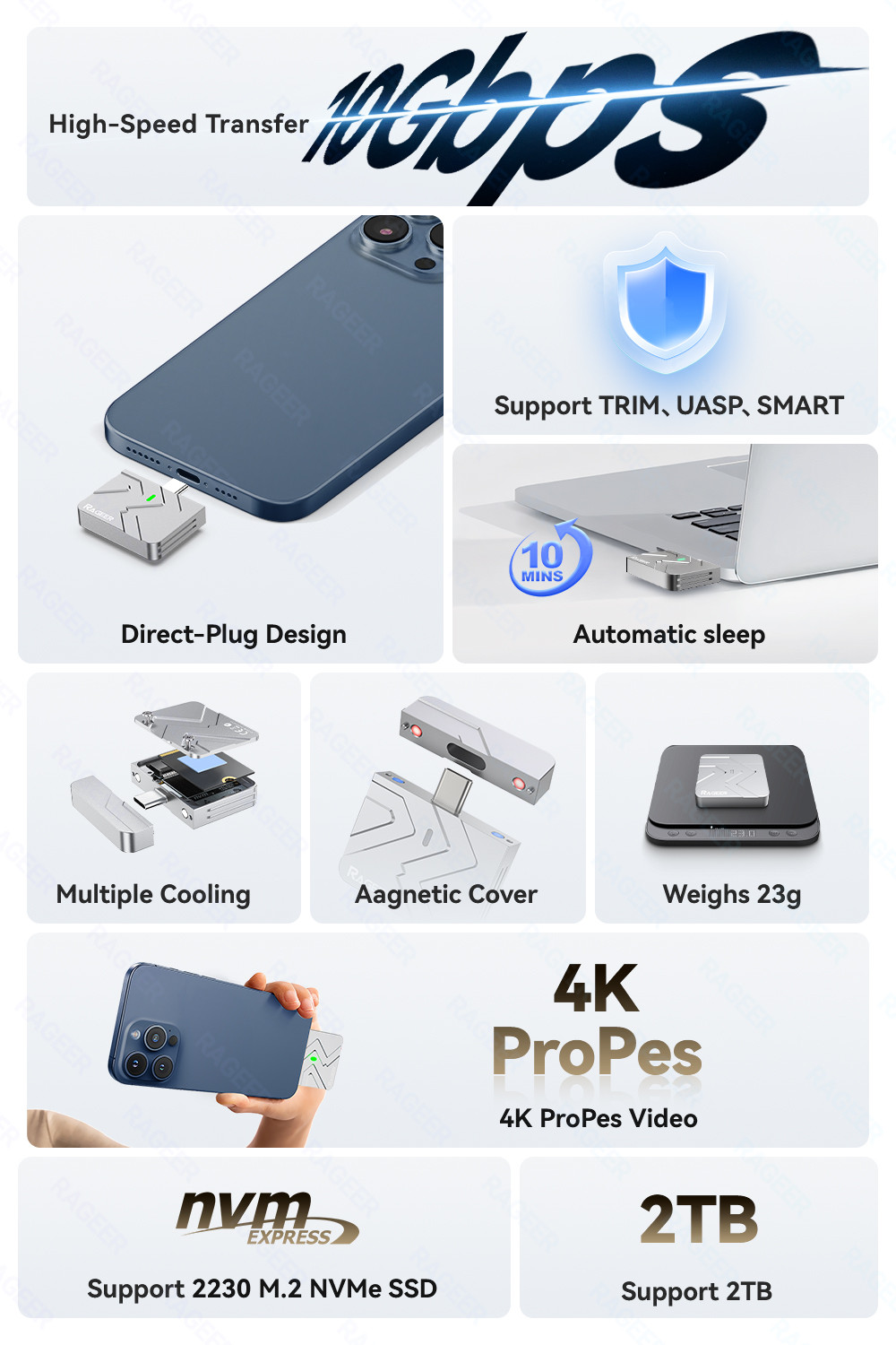 RAGEER 2230 M.2 NVMe SSD Plug-n-Play Enclosure - USB 3.2 (10Gbps) เคส ...