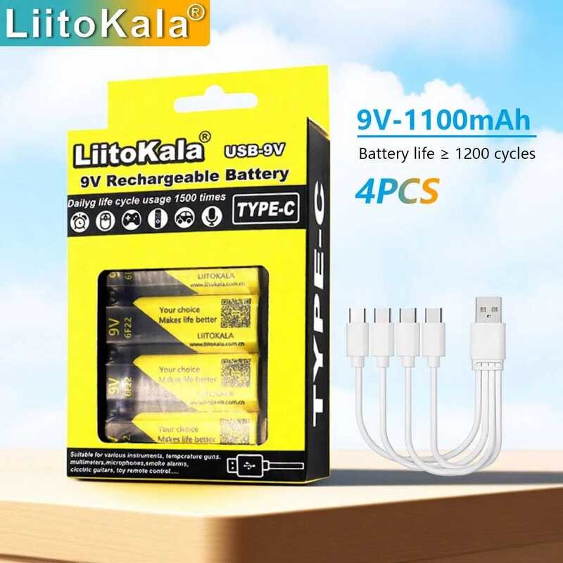 แบตเตอรี่ LiitoKala 4-40 ชิ้น 1100mAh li-ion ชาร์จใหม่ได้ USB 9V สำหรับ ...
