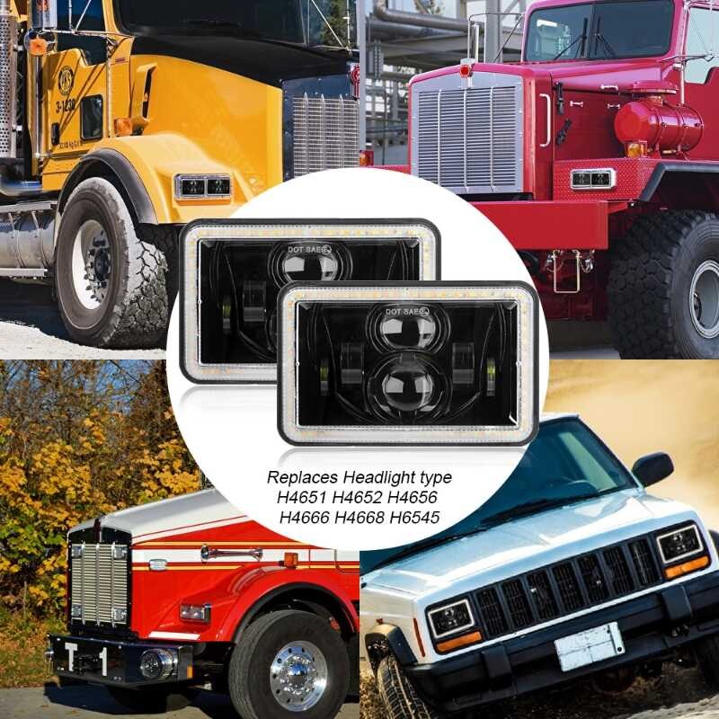 inch 4x6 LED Headlights High Low Beam DRL Light for Peterbilt Kenworth ...