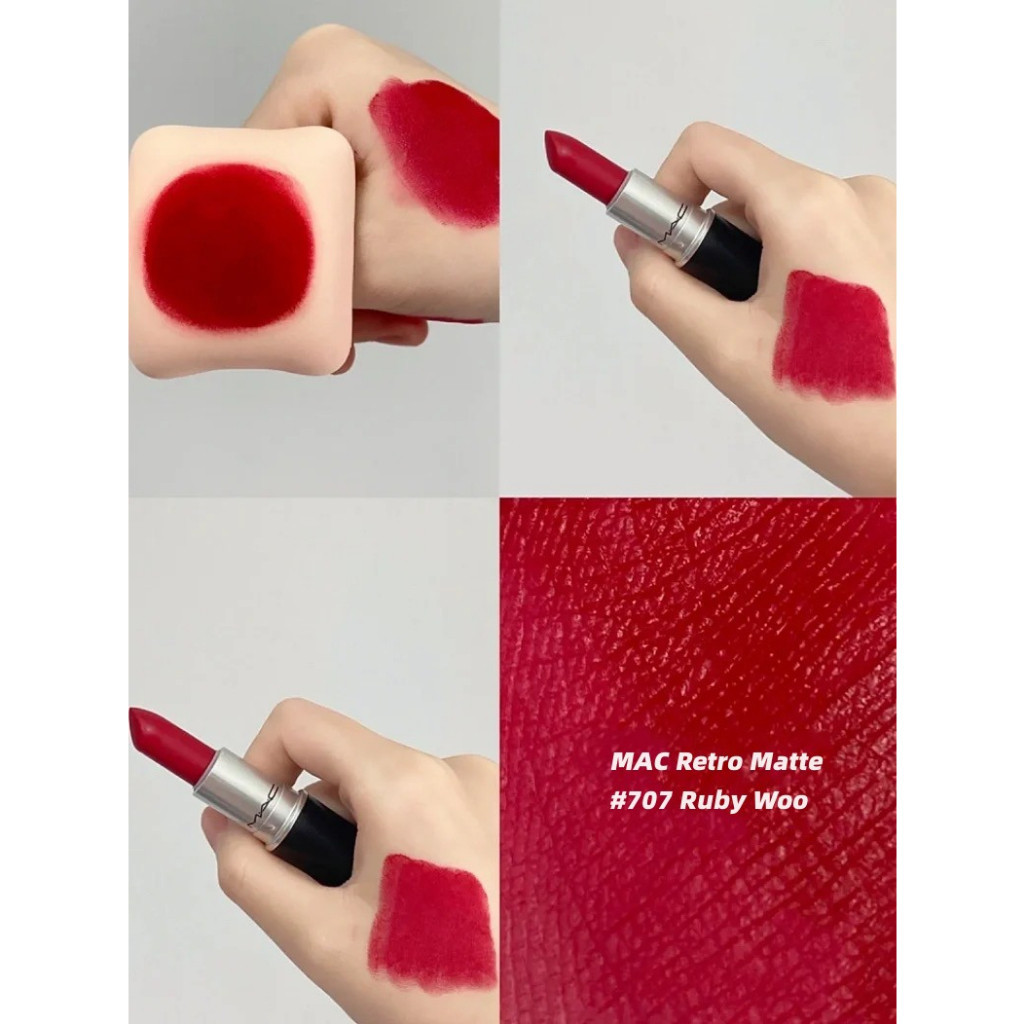 ฟิกเกอร์ M.A.C Retro Matte Lipstick #707 สี Ruby Woo ลิปสติก mac พร้อมกล่องและถุงแบรนด์ แถม ...