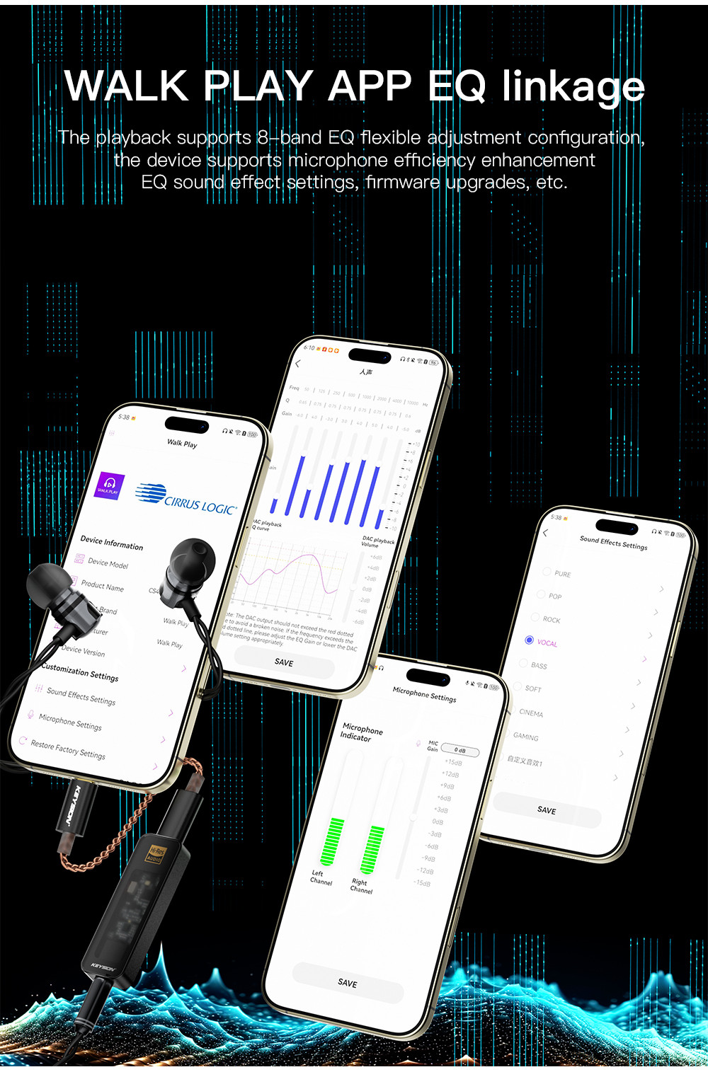 Keysion CS43198 USB DAC เสียง HiFi ถอดรหัส 384KHz DSD256 Type-C ถึง 3.5 มม.ปรับ EQ HD เครื่อง ...