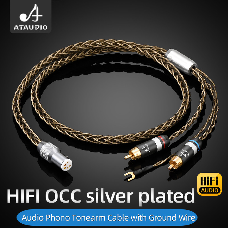 Hi-end OCC Silver Plated HiFi Tonarm Cable 2RCA ถึง 5 Pin DIN XLR พร้อม ...
