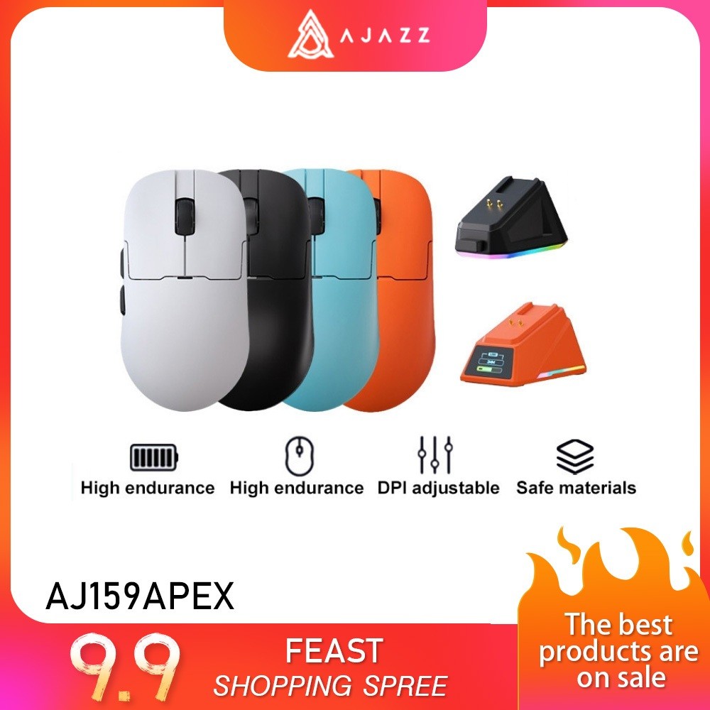 Ajazz aj159 apex Gaming mouse PAW3950 Wireless สามโหมด 3395 lightning pro พร้อมแท่นชาร์จ ...