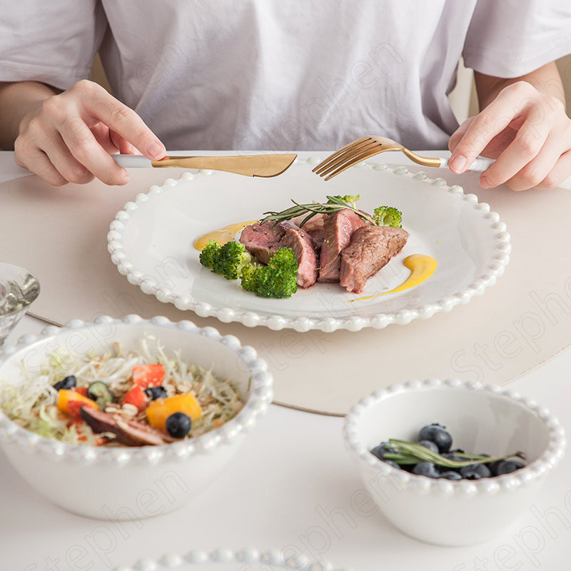 Bead Edge White Dinner Set Plates and Des Nordic Modern Steak Pasta ...