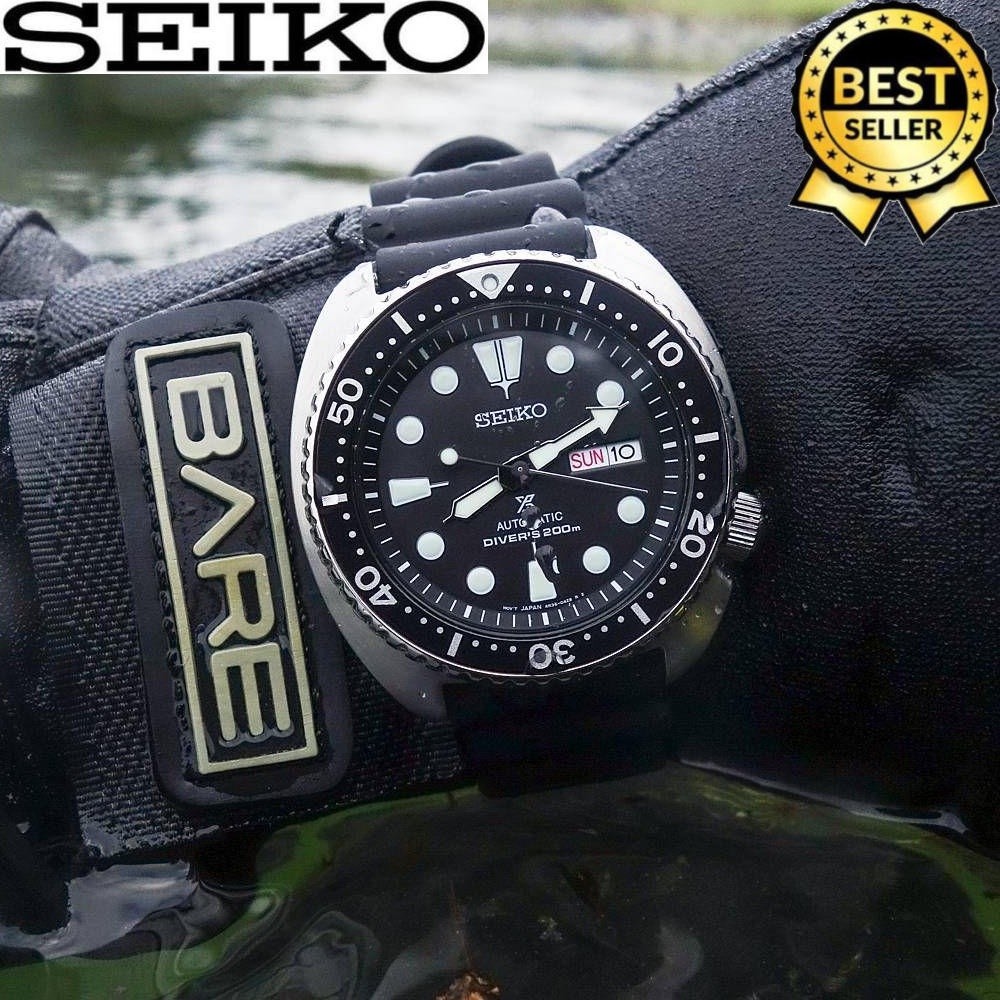 Seiko Day & date Divers 21 Jewels Black Dial Resin Band Watch for Men ...