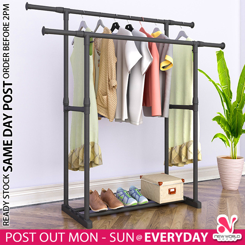 90 - 150 ซม.Extractable Double Pole Clothes Hanging Rack Garment Drying ...