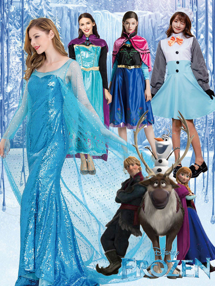 ฮาโลวีน Frozen Cos Queen Elsa Anna Princess Olaf Adult Dress กระโปรง ...