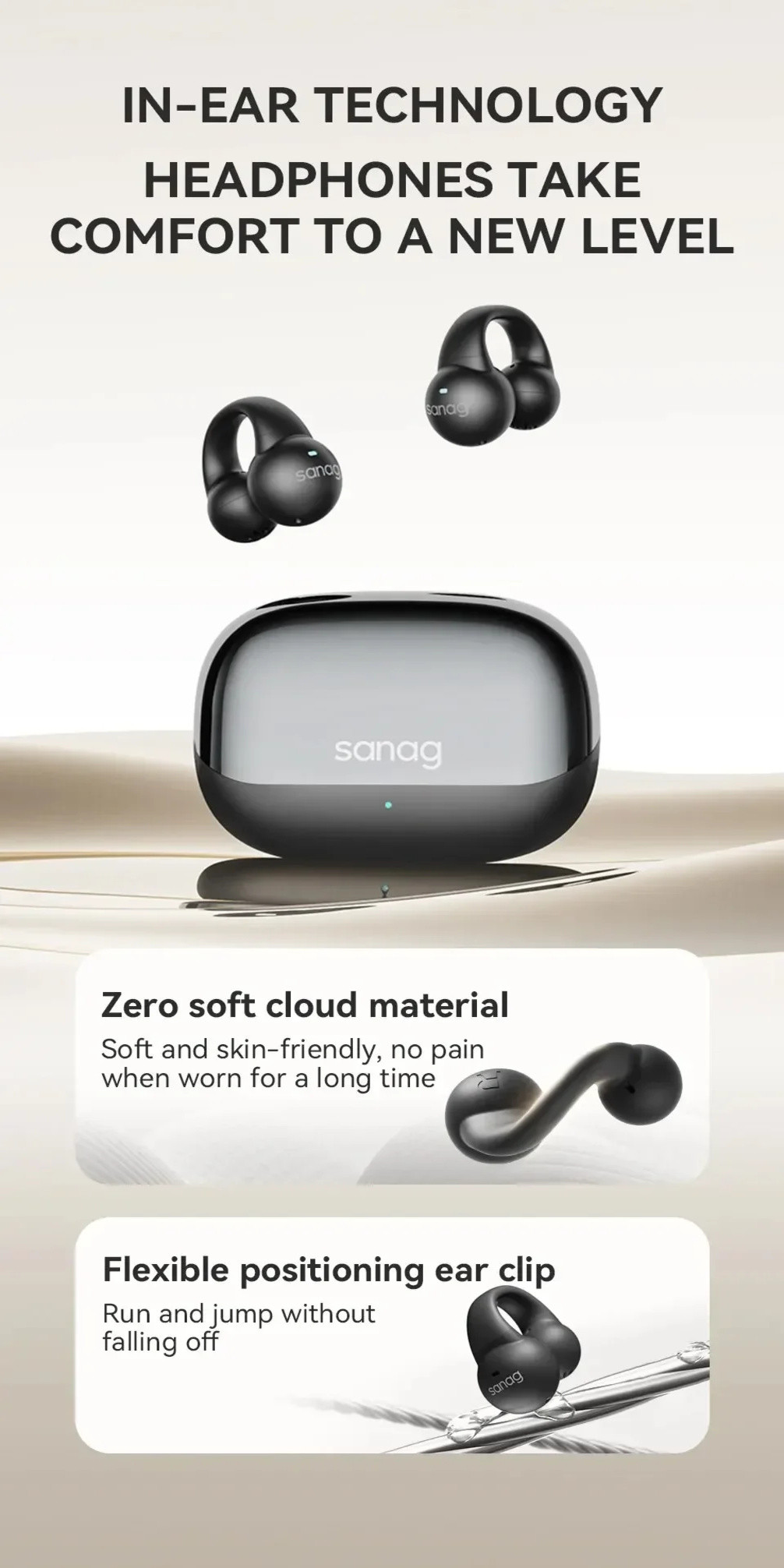 Sanag S2S ชุดหูฟังแบบหนีบหูไร้สายบลูทูธ Panoramic Sound TWS หูฟังไร้สายอัจฉริยะ HD Call กีฬาอายุ ...