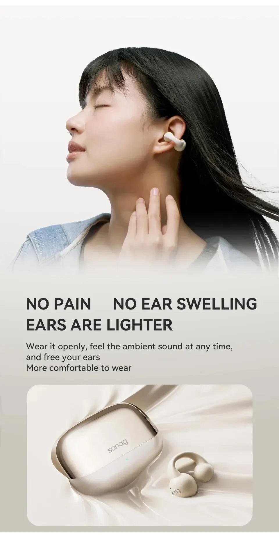 Sanag S2S ชุดหูฟังแบบหนีบหูไร้สายบลูทูธ Panoramic Sound TWS หูฟังไร้สายอัจฉริยะ HD Call กีฬาอายุ ...