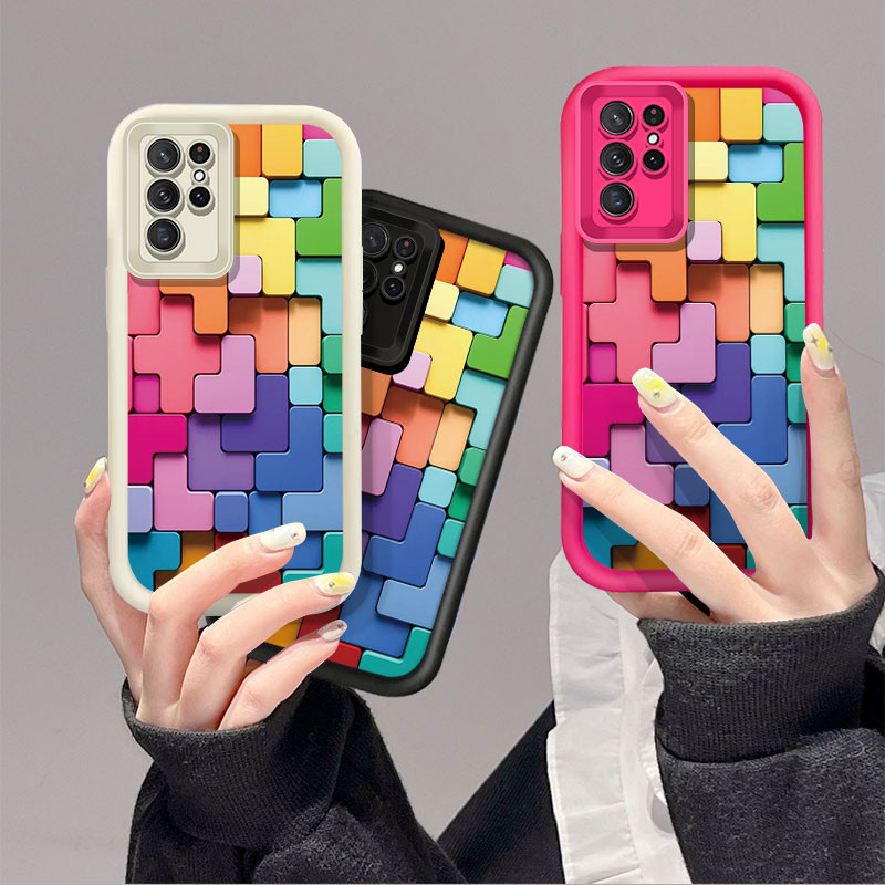 สําหรับ Samsung Galaxy S21 S22 S23 S24 Ultra S24 Plus ปลอก Simple Creative สีสัน Tetris กัน ...