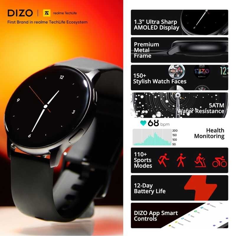 Realme Dizo Watch R Amoled Screen 5Atm Waterproof Fiess Tracker Sport Smartwatches (360 X 360 ...