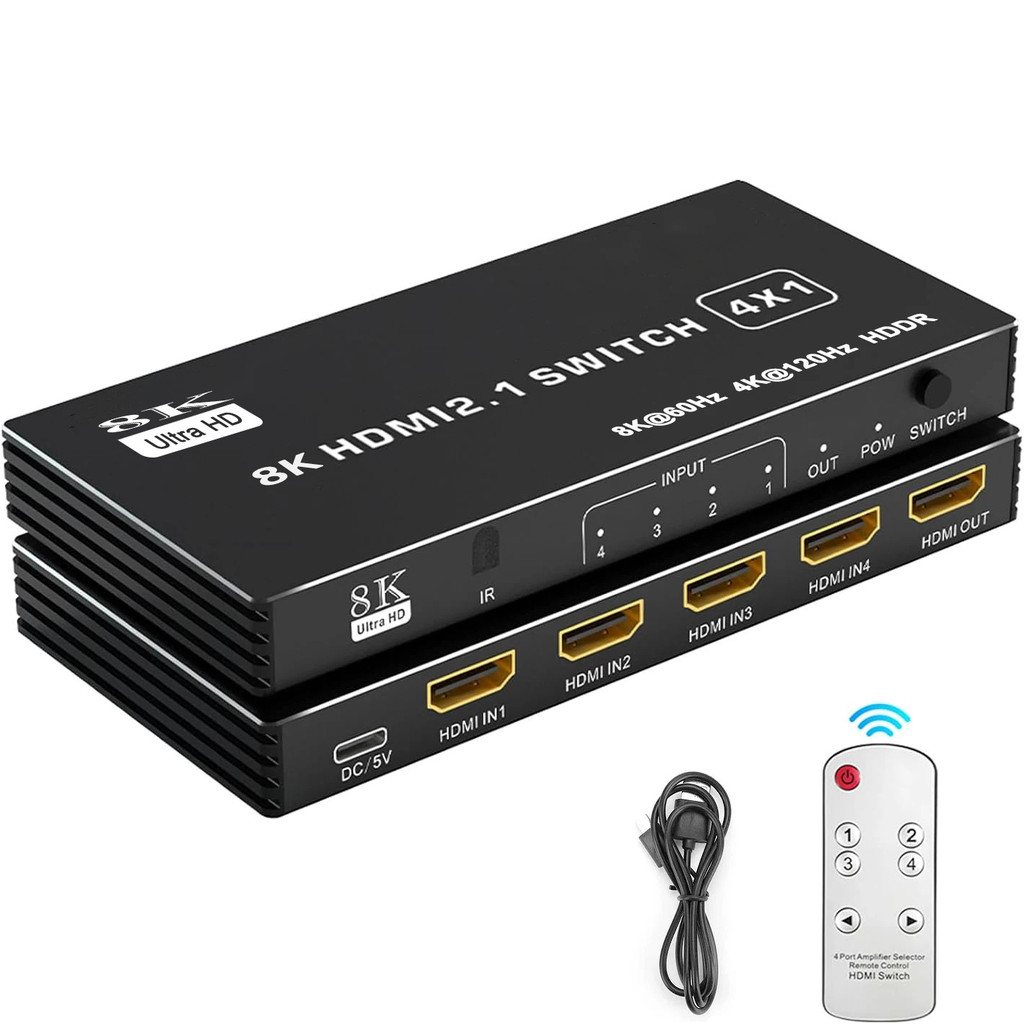 8k 4x1 HDMI Switch 4 in 1 Out 4K @ 120Hz HDMI 2.1 Switcher 8k @ 60hz Audio Video Converter HDR10 ...