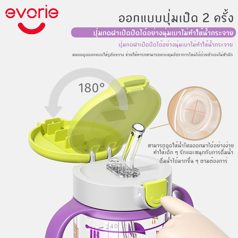 Evorie Trian กระติกน้ำ เหมาะสำหรับ 1-3 ปี แก้วน้ำเด็ก ขวดน้ำเด็ก กันสำลัก แก้วหลอดดูด -Sweet Mem ...