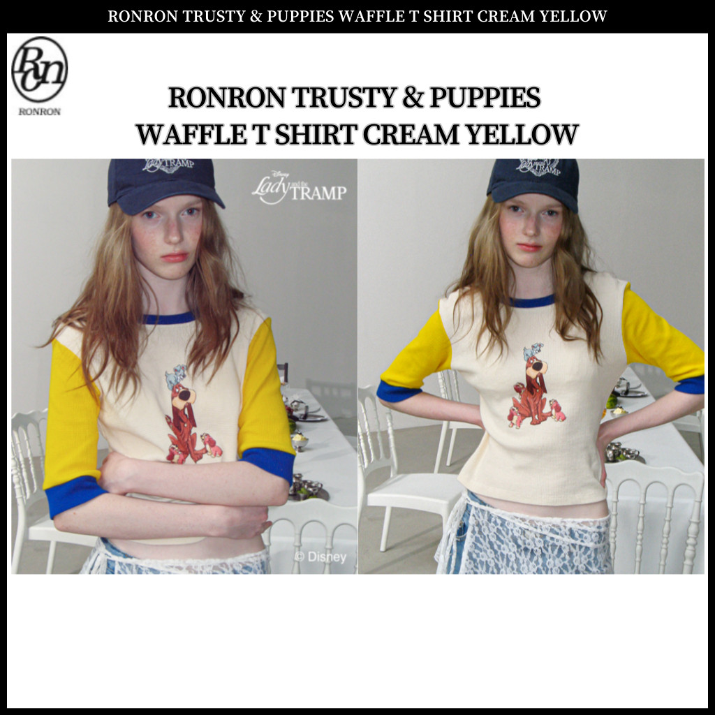 Ronron TRUSTY & PUPPIES WAFFLE T SHIRT CREAM สีเหลือง | Shopee Thailand